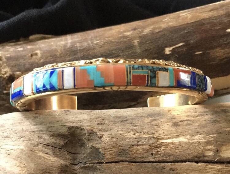 Vintage 14K Gold Inlay Native American Bracelet - Etsy