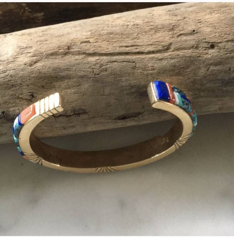 Vintage 14K Gold Inlay Native American Bracelet - Etsy