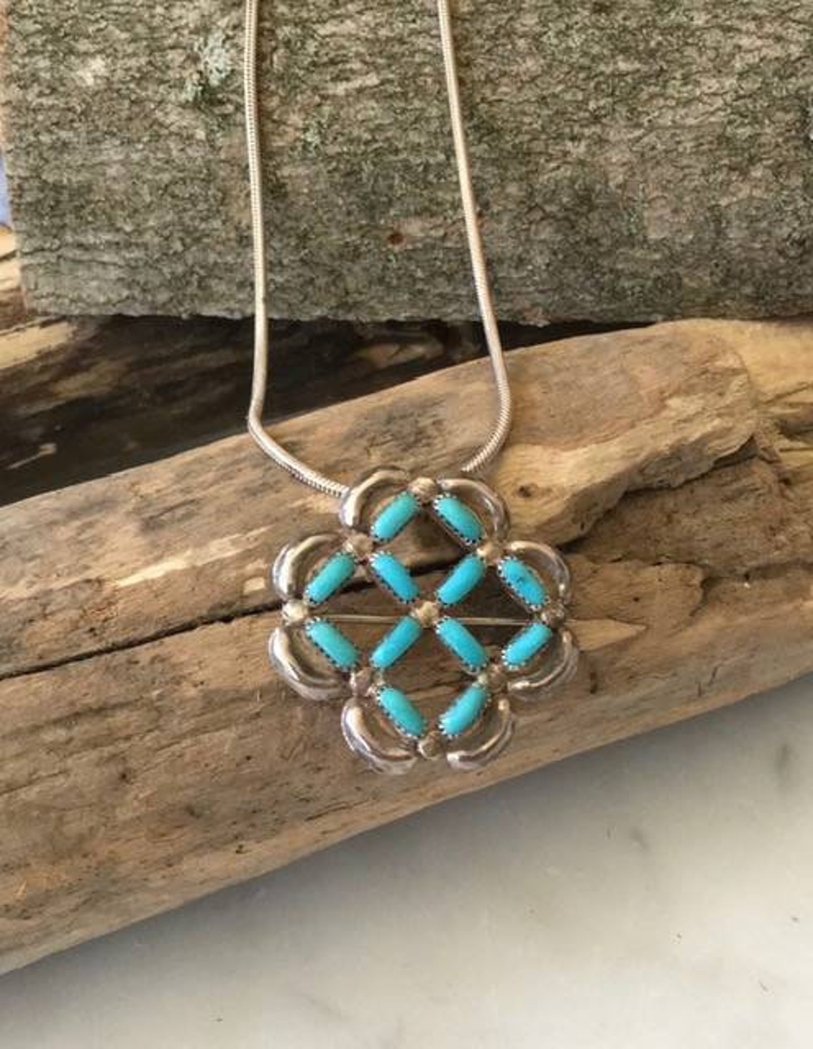 Vintage Native American Zuni Needlepoint Turquoise Pin Pendant - Etsy