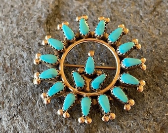 Vintage Native American Zuni Needlepoint Turquoise Pin Pendant | Etsy