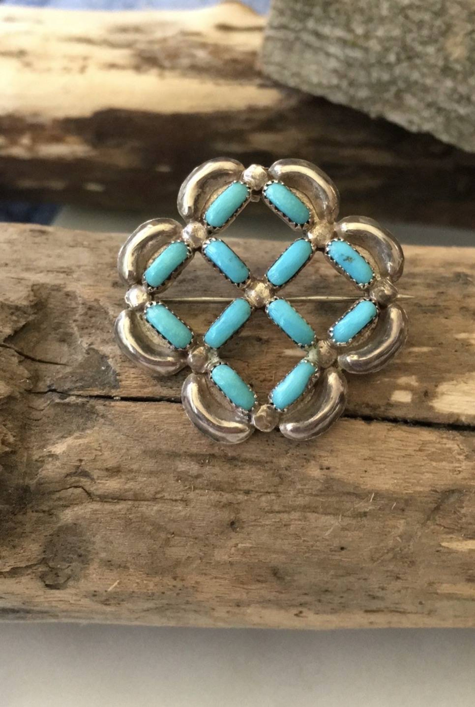 Vintage Native American Zuni Needlepoint Turquoise Pin Pendant - Etsy