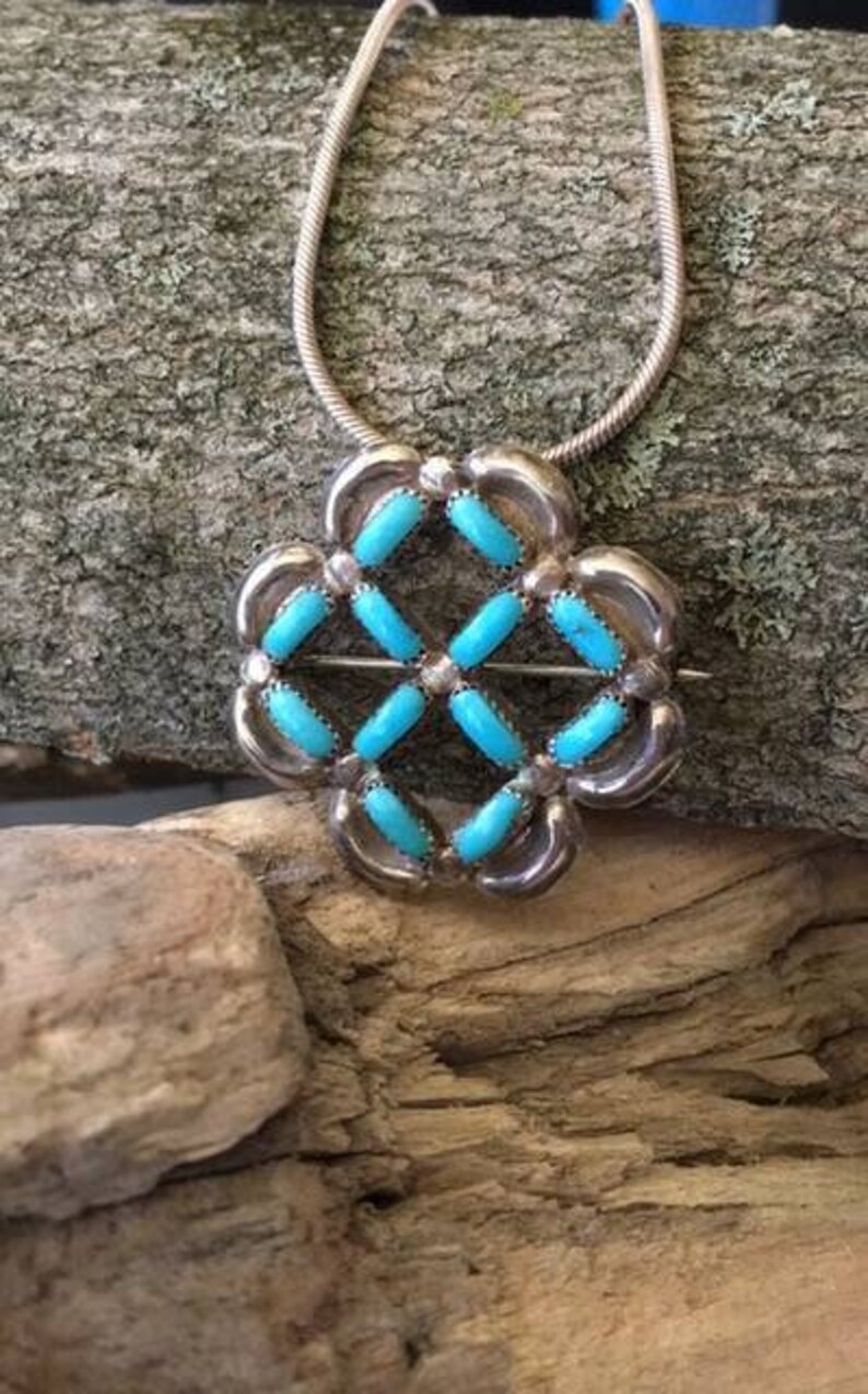 Vintage Native American Zuni Needlepoint Turquoise Pin Pendant - Etsy