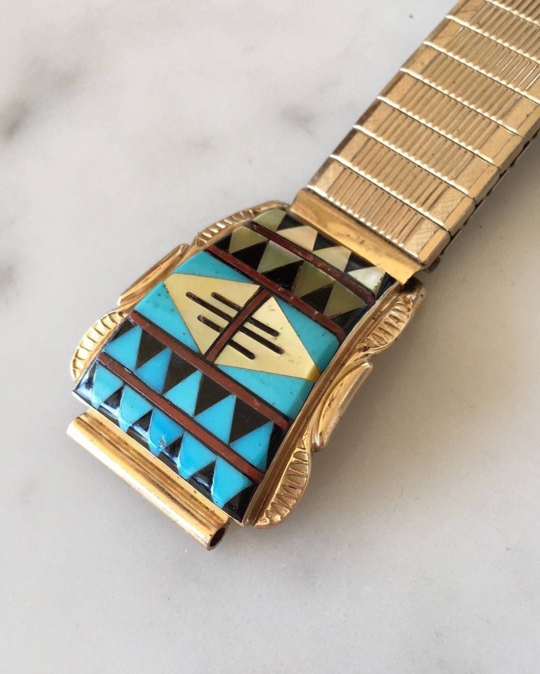 Vintage Native American Navajo Walley 14K Gold Inlaid Watch Tips - Etsy