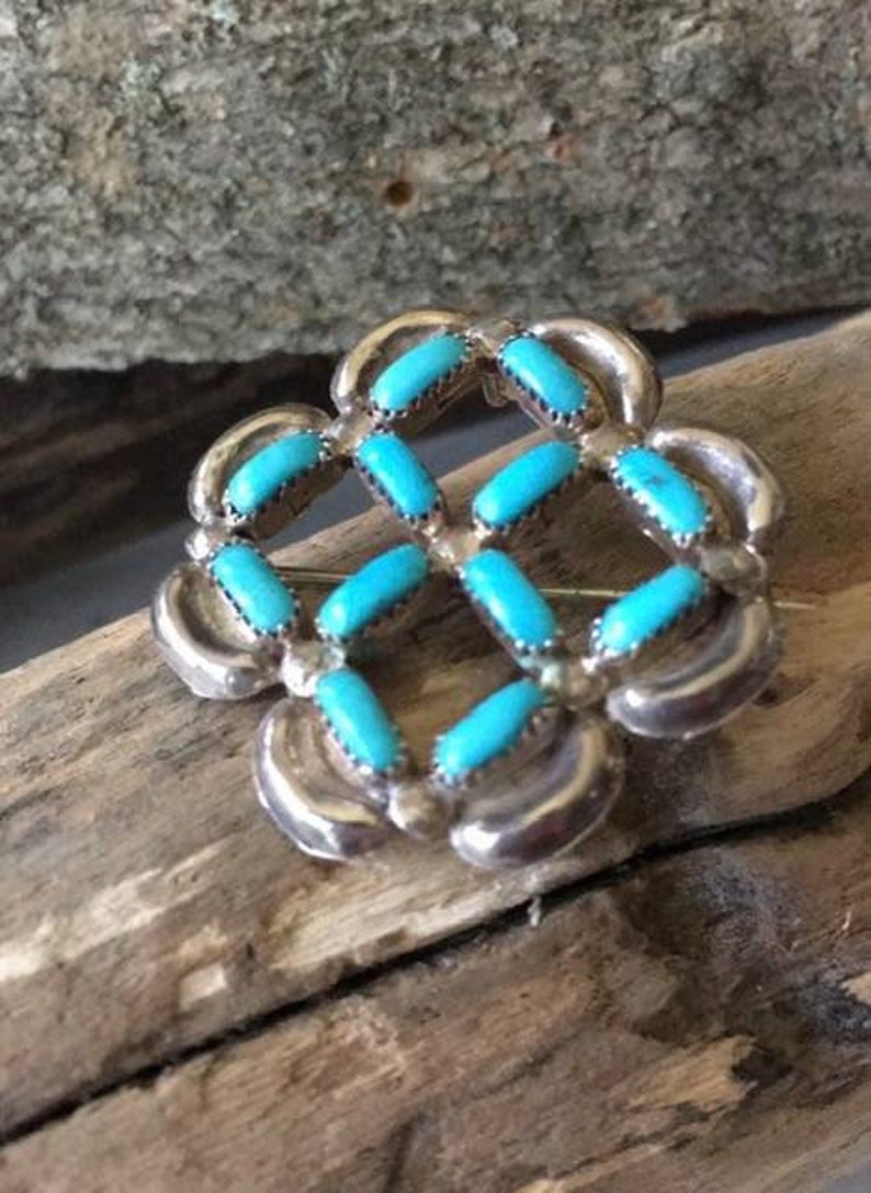 Vintage Native American Zuni Needlepoint Turquoise Pin Pendant - Etsy