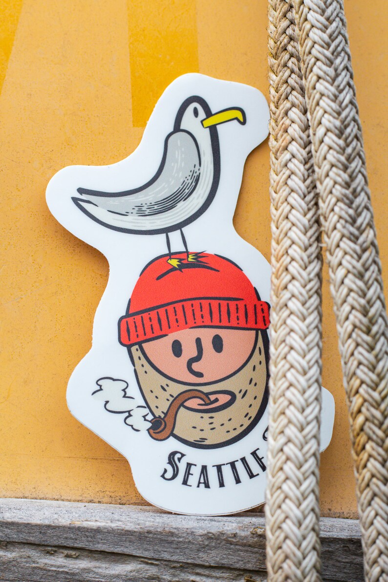 Seattle Sticker Seattle Fisherman and Seagull Vinyl Sticker - Etsy