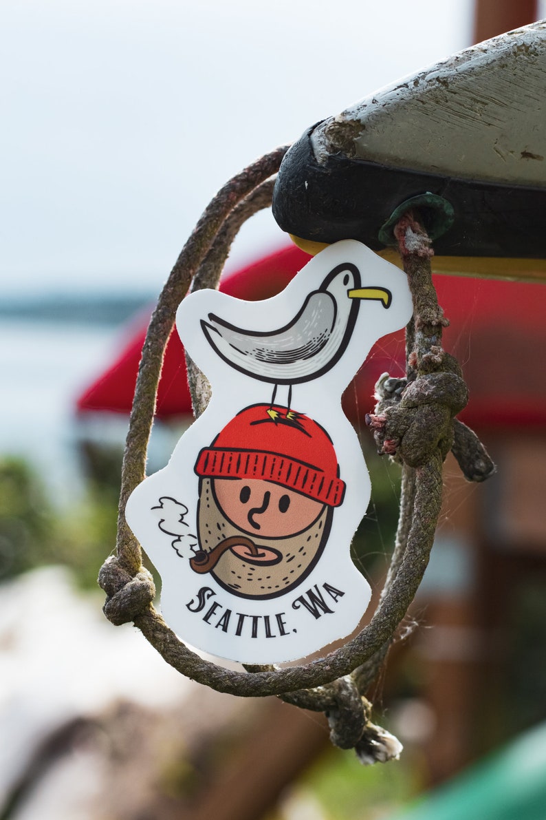 Seattle Sticker Seattle Fisherman and Seagull Vinyl Sticker - Etsy