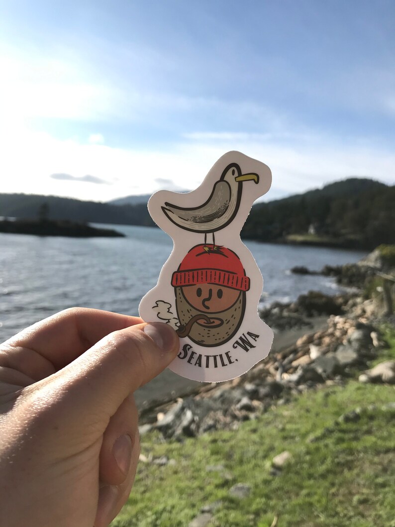 Seattle Sticker Seattle Fisherman and Seagull Vinyl Sticker - Etsy