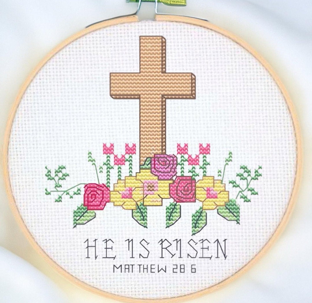 He is Risen Cross Stitch Pattern, PDF Digital Download, Bible Verse ...