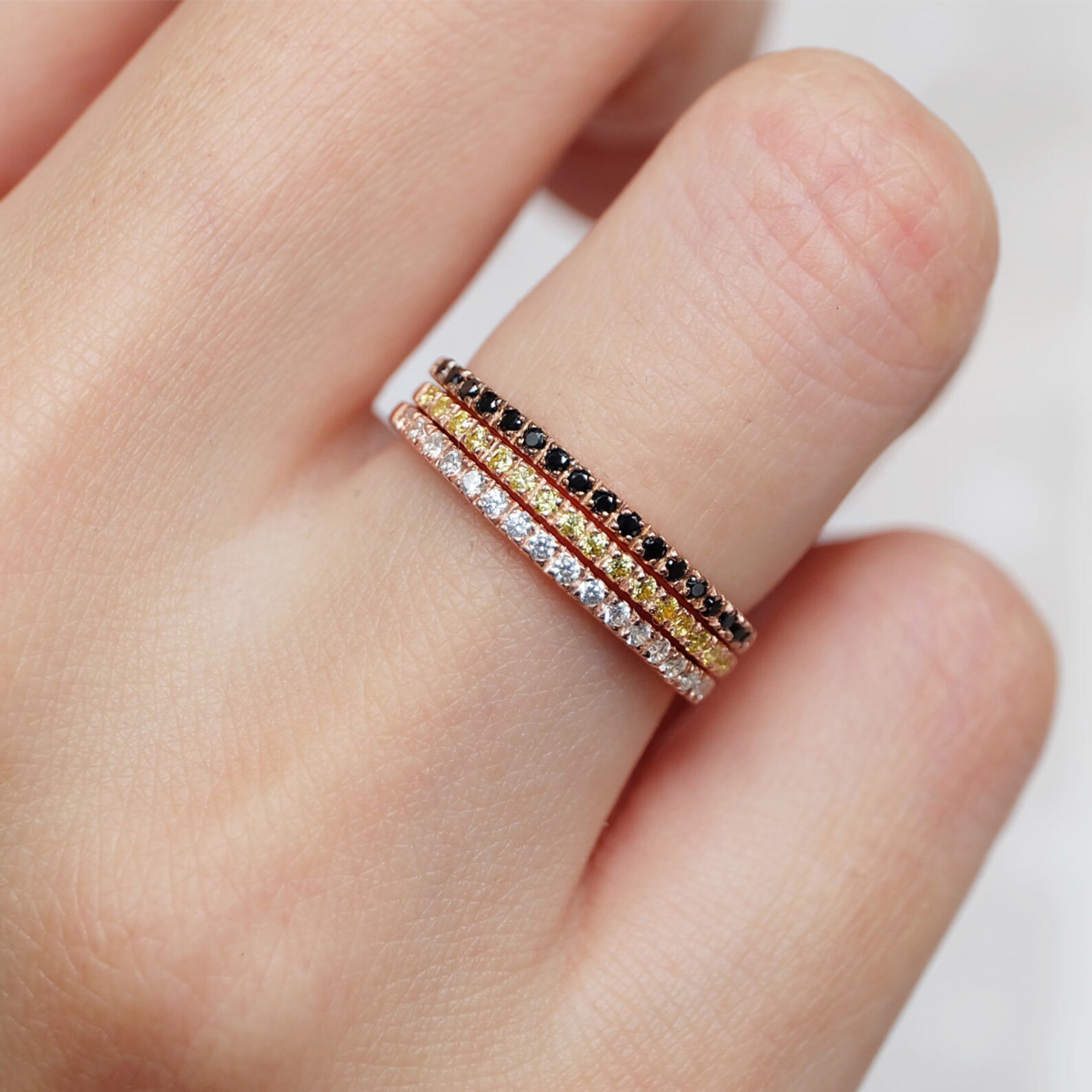 14K Gold 1.5mm Half Eternity Black Diamond Wedding Band Ring - Etsy