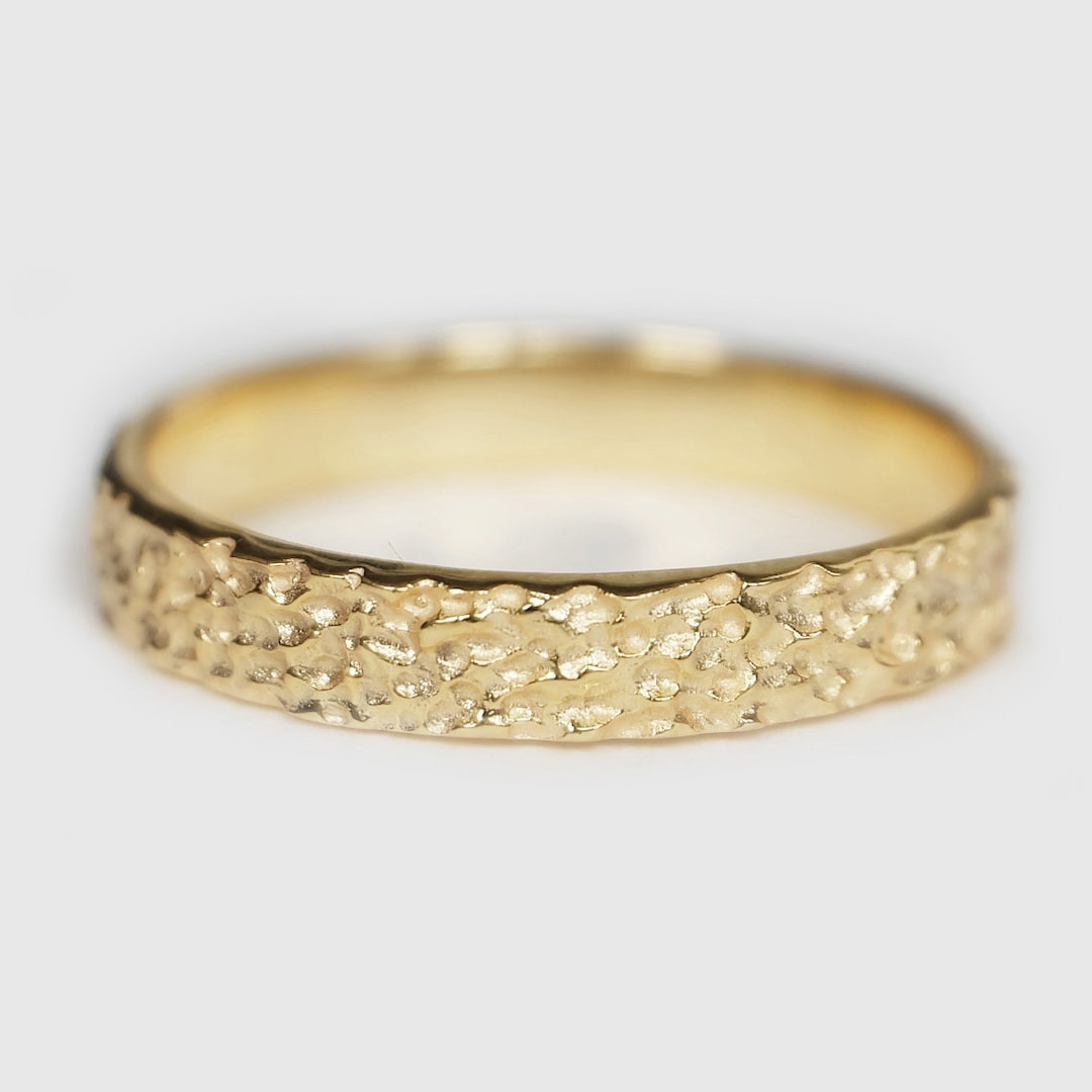Men's Wedding Band, 14K Gold Men's Textured Wedding Ring, Handmade ...