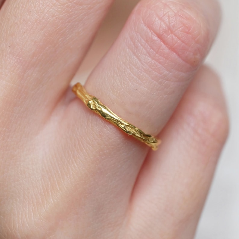 Branch Band Gold Ring Wedding Stacking Band Nature Inspired - Etsy
