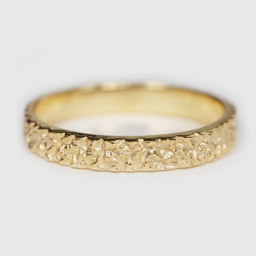 Men's Wedding Band, 14K Gold Men's Textured Wedding Ring, Handmade ...