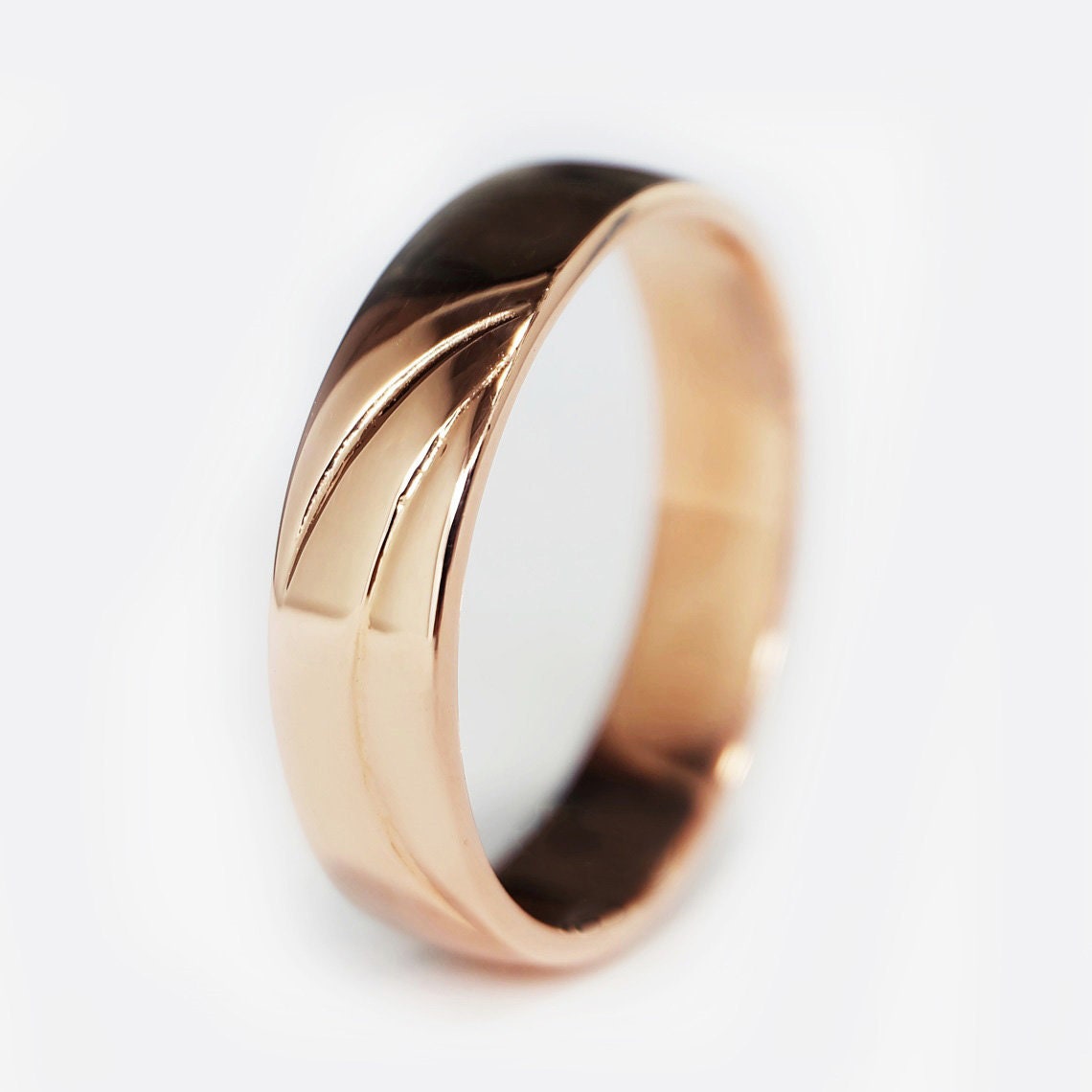 14k Rose Gold Wave Wedding Band Ring Unique Curve Band - Etsy