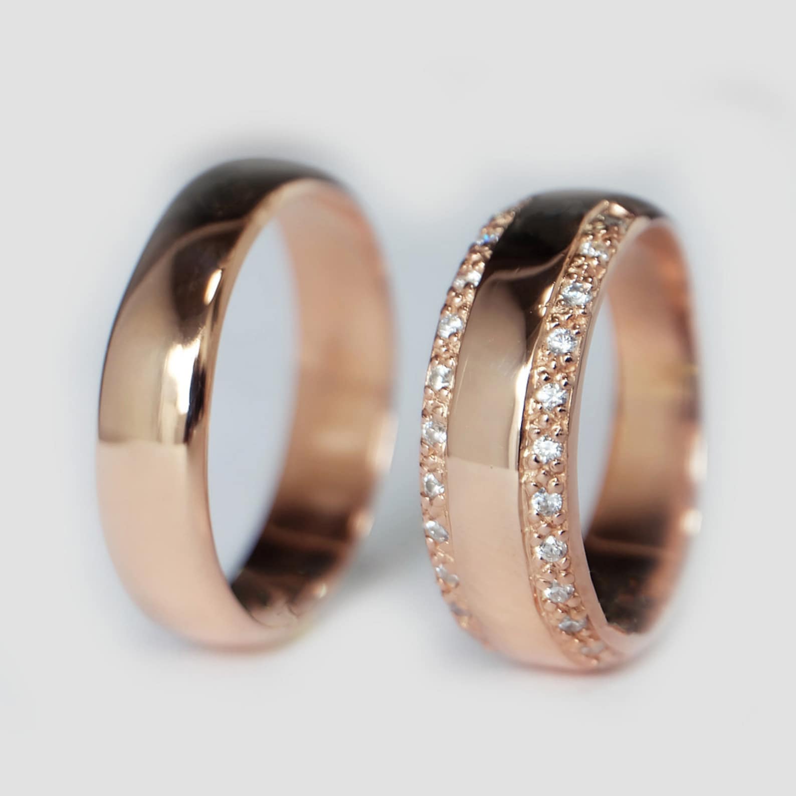 14k Gold Matching Couple Wedding Rings Set With Diamonds His - Etsy