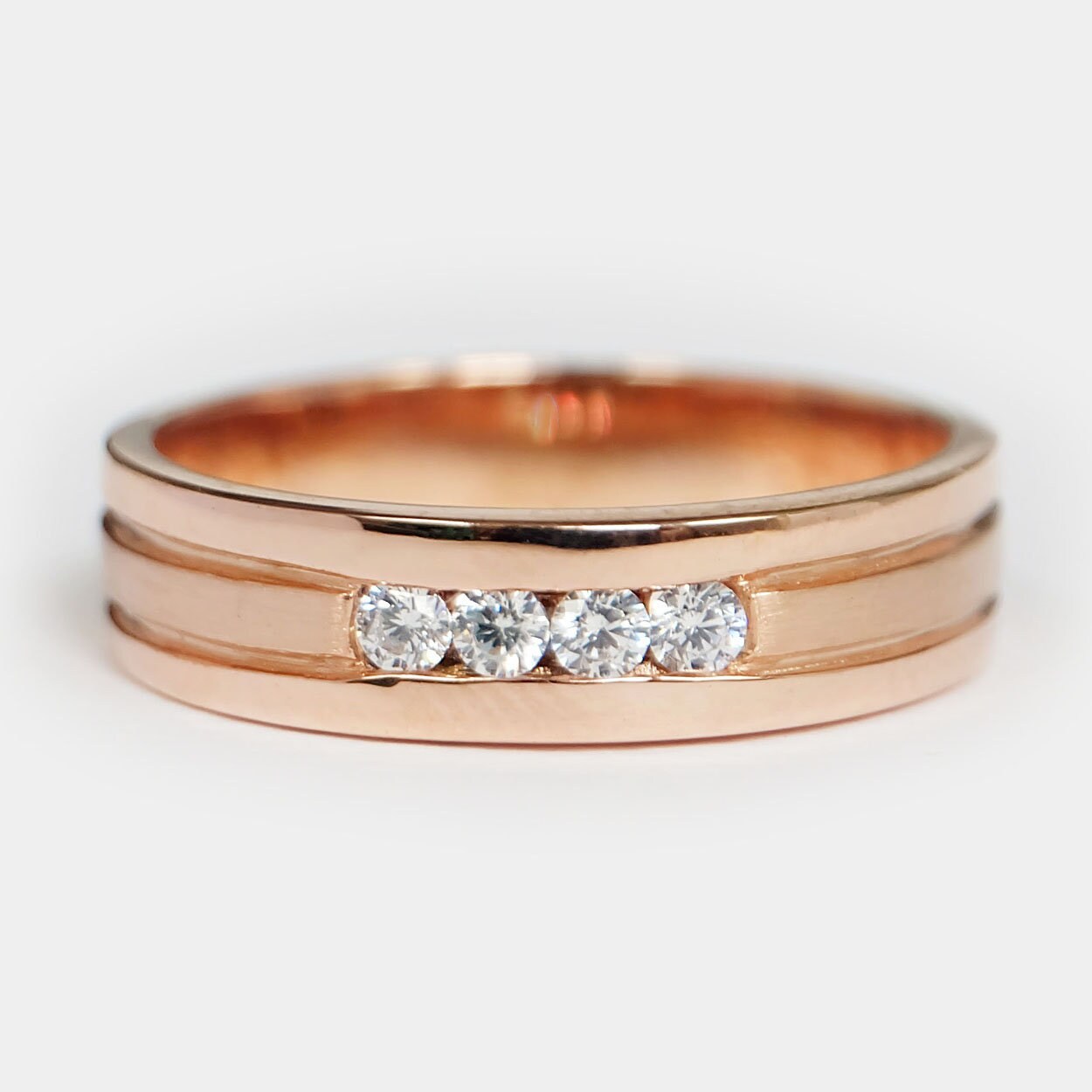Channel Set Diamond Men's Wedding Ring, Round Cut Diamond Band, Brushed ...
