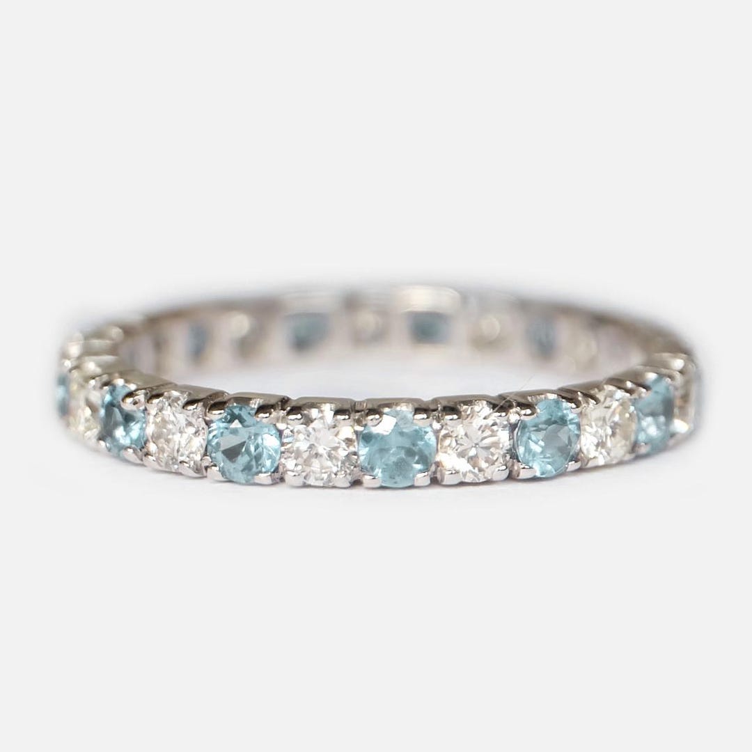 Aquamarine Eternity Ring, Solid 14k Gold Band, Full Eternity, Wedding ...