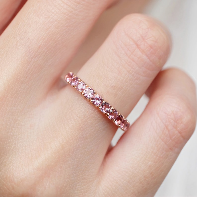 Pink Sapphire Eternity Ring, Pink Sapphire Band, Pink Sapphire Ring ...