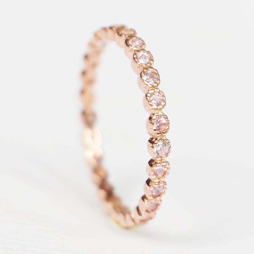 14k Rose Gold Pink Sapphire Eternity Band, Dainty Pink Sapphire Ring ...
