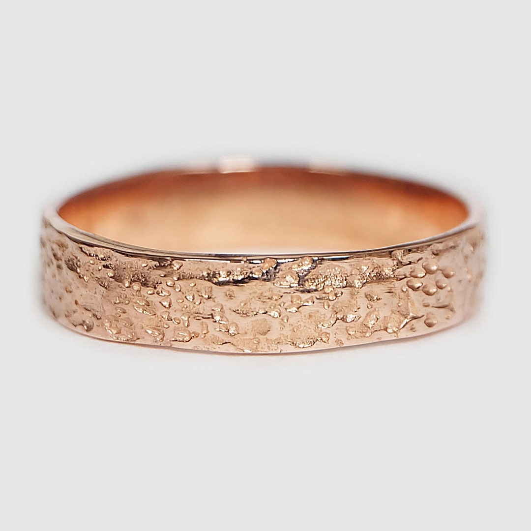 Rustic 14k Gold Band, Mens Wedding Ring, Tree Bark Organic Texture Ring ...