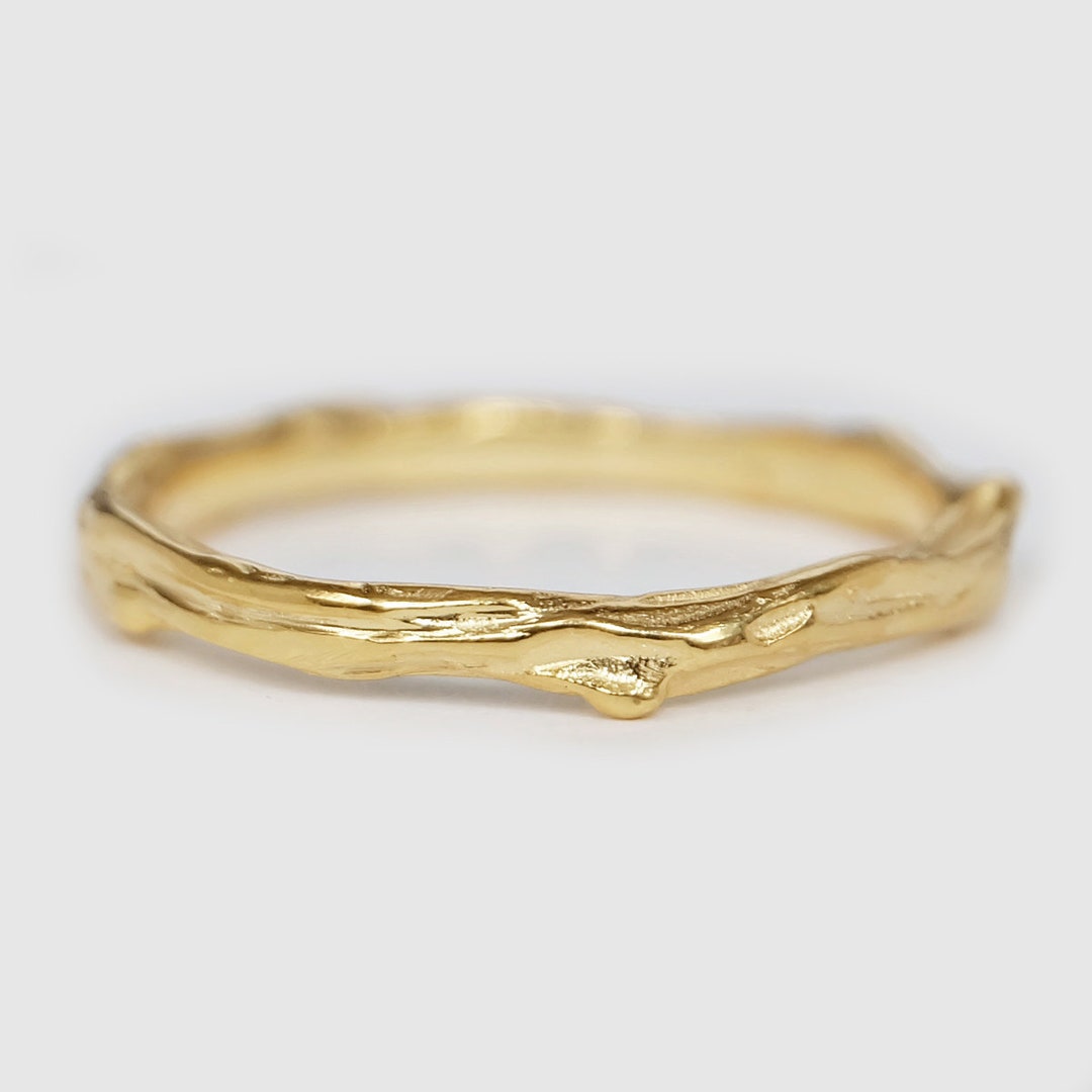 Branch Band, Gold Ring, Wedding Stacking Band, Nature Inspired Twig ...
