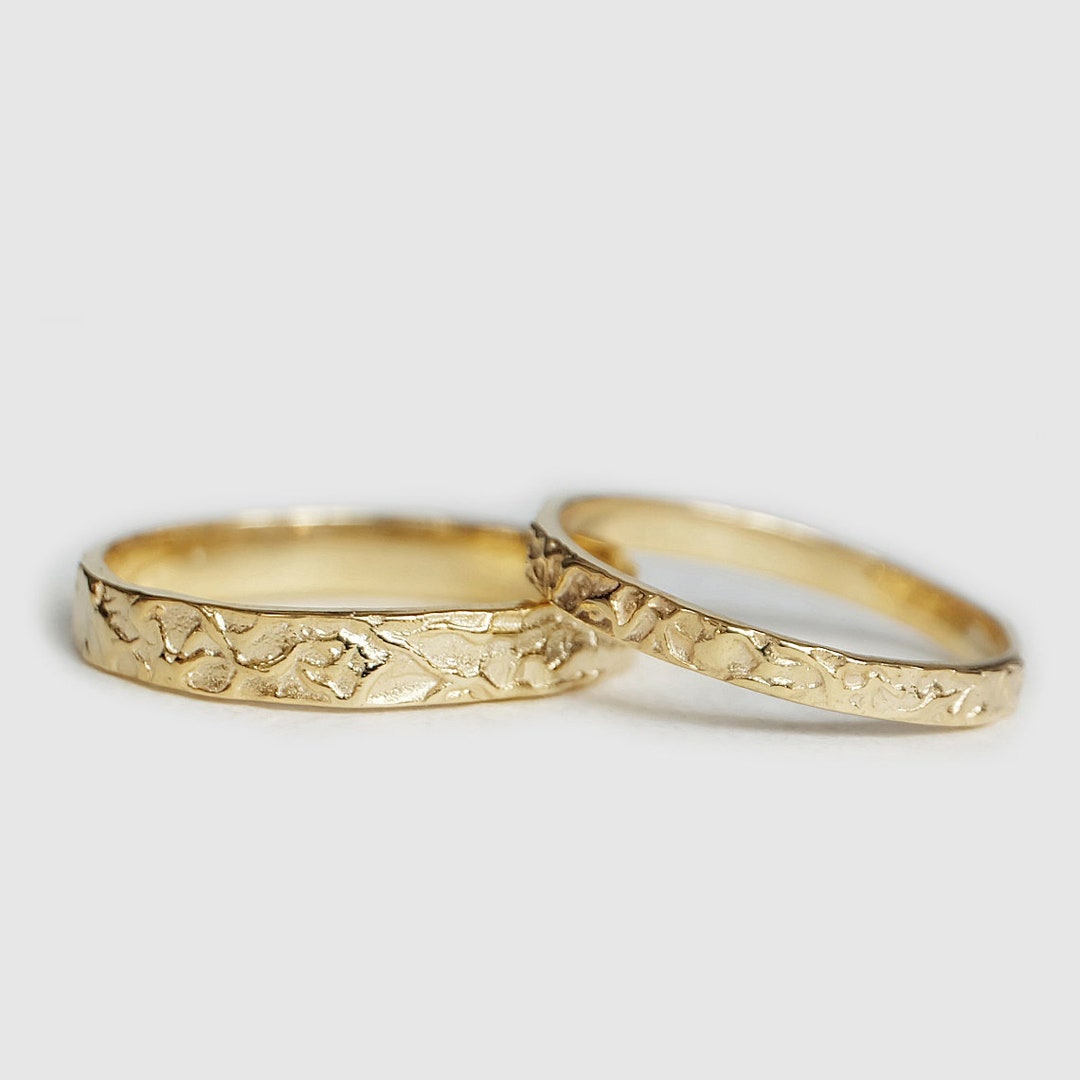 Couples Ring Set, 14k Gold Wedding Rings Set, Unique Wedding Band, His ...