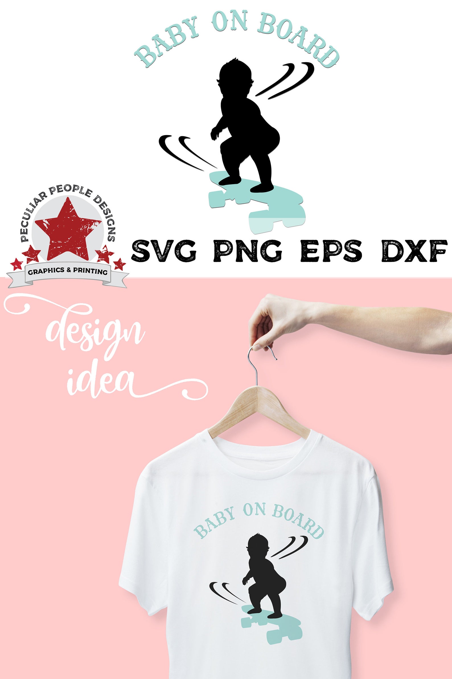 SVG Digital File Skate Baby on Board, Cricut Files Boy Skateboarder on ...