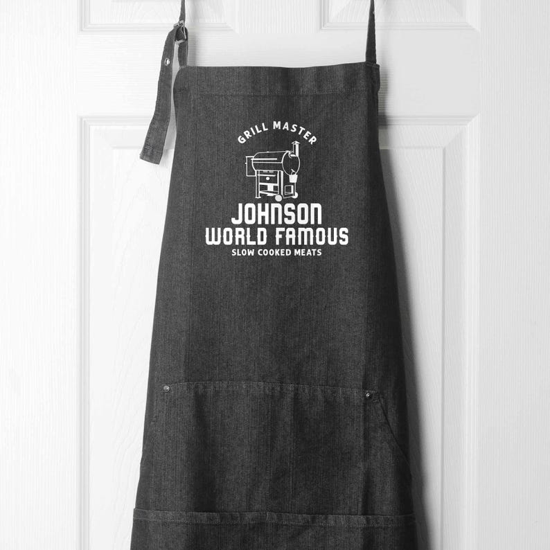 Personalized Denim Smoker Apron for Men, Blue Jean Grilling Apron BBQ ...