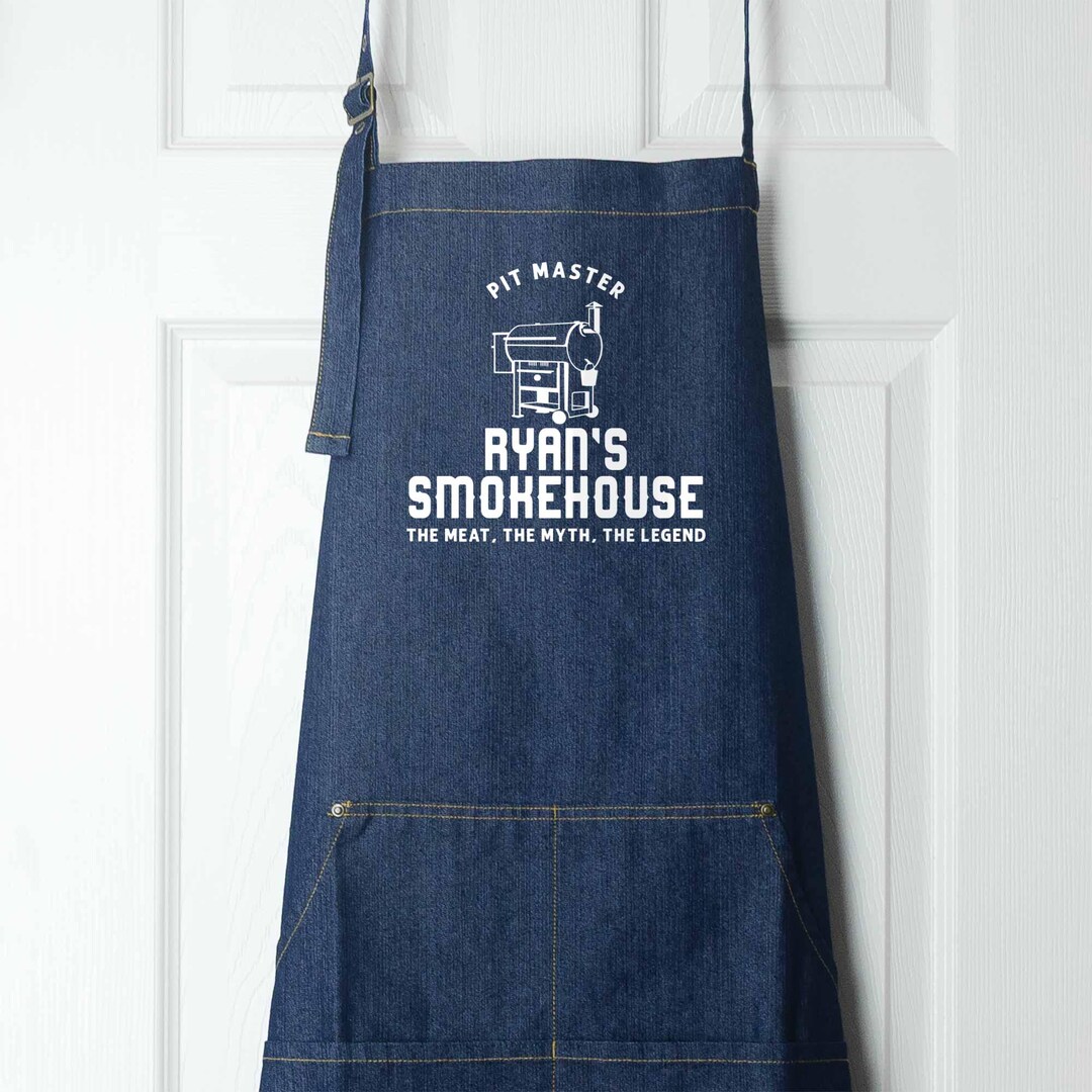 Personalized Denim Smoker Apron for Men, Blue Jean Grilling Apron BBQ ...