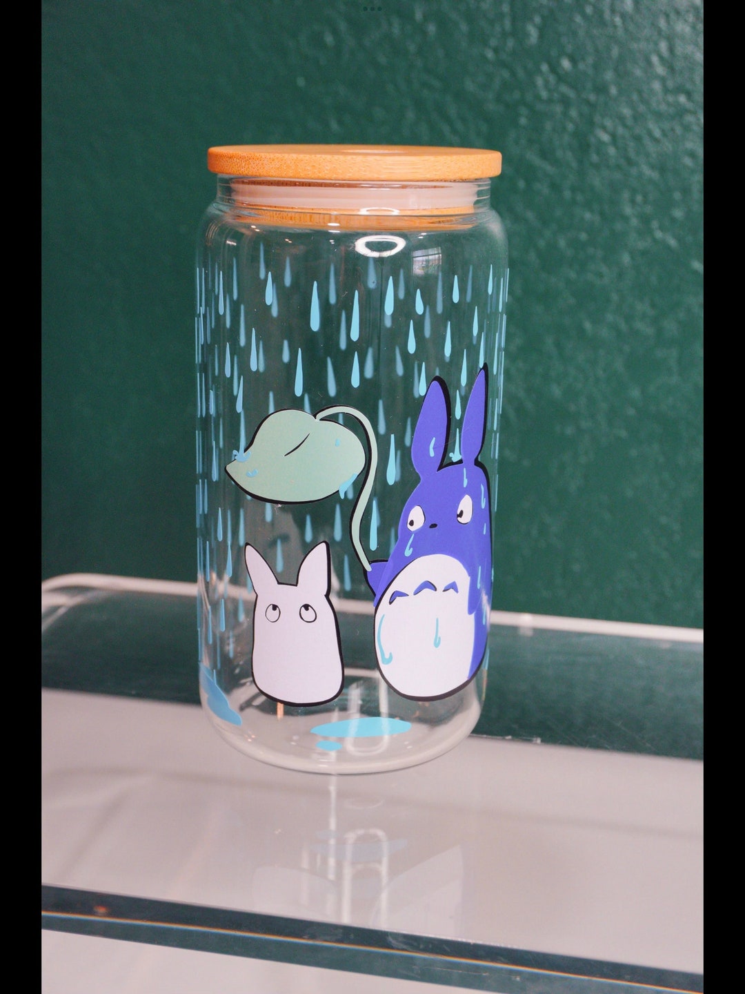 Neighbor, Totoro Glass Cup, 16oz. Glass W/bamboo Lid, Reusable Glass ...