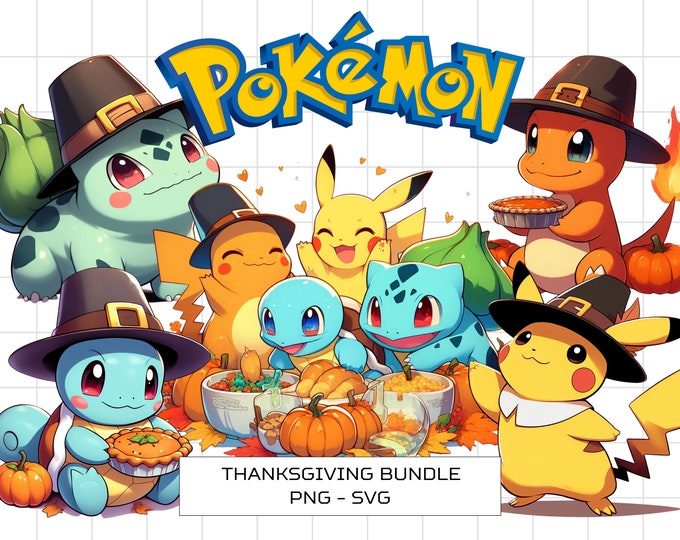 Pokemon Thanksgiving Clipart Bundle, Pokemon Thanksgiving PNG, Autumn ...