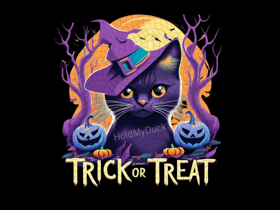 Trick or Treat Cat Halloween PNG Digital Download, Cute Cat PNG ...