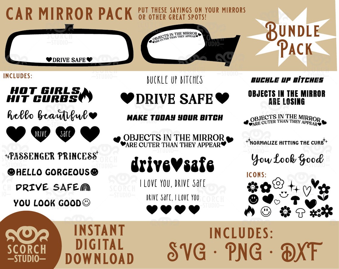 Car Mirror Saying Bundle Digital Decal Files, Cut Files for Cricut, Svg ...