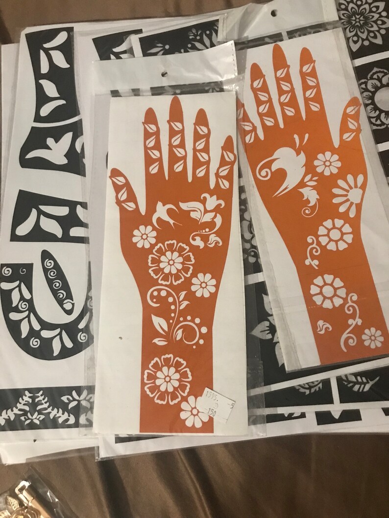 5 Sheets of HAND Henna/mehndi Stencil Different Designs Washable/stick ...