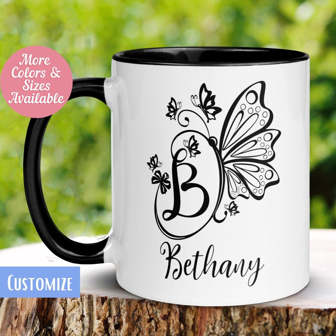 Personalized Butterfly Mug, Monogram Mug, Initial Mug, Custom Name Mug ...
