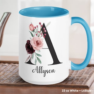 Name Mug, Initial Letter Mug, 15 Oz 11 Oz, Monogram Mug, Floral ...