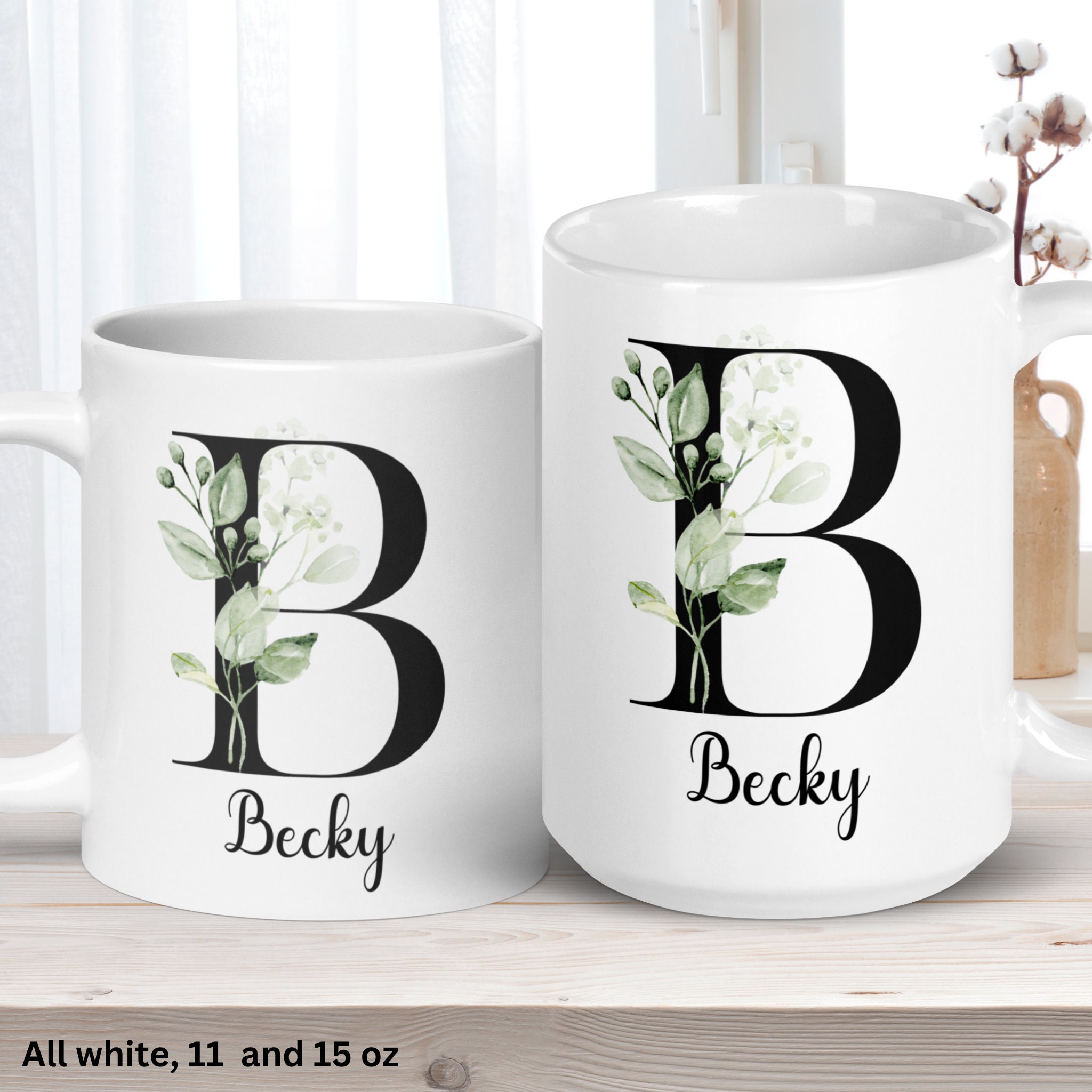 Floral Initial Mug, Personalized Letter Coffee Mug, Bridesmaid Gift - Etsy