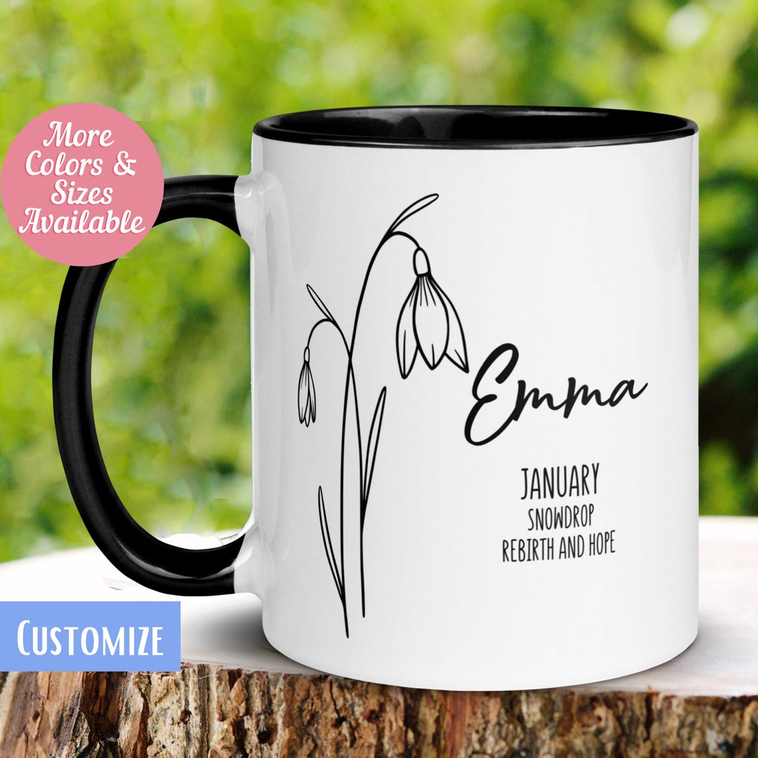 January Birth Flower Mug January Birthday Snowdrop Floral Mug