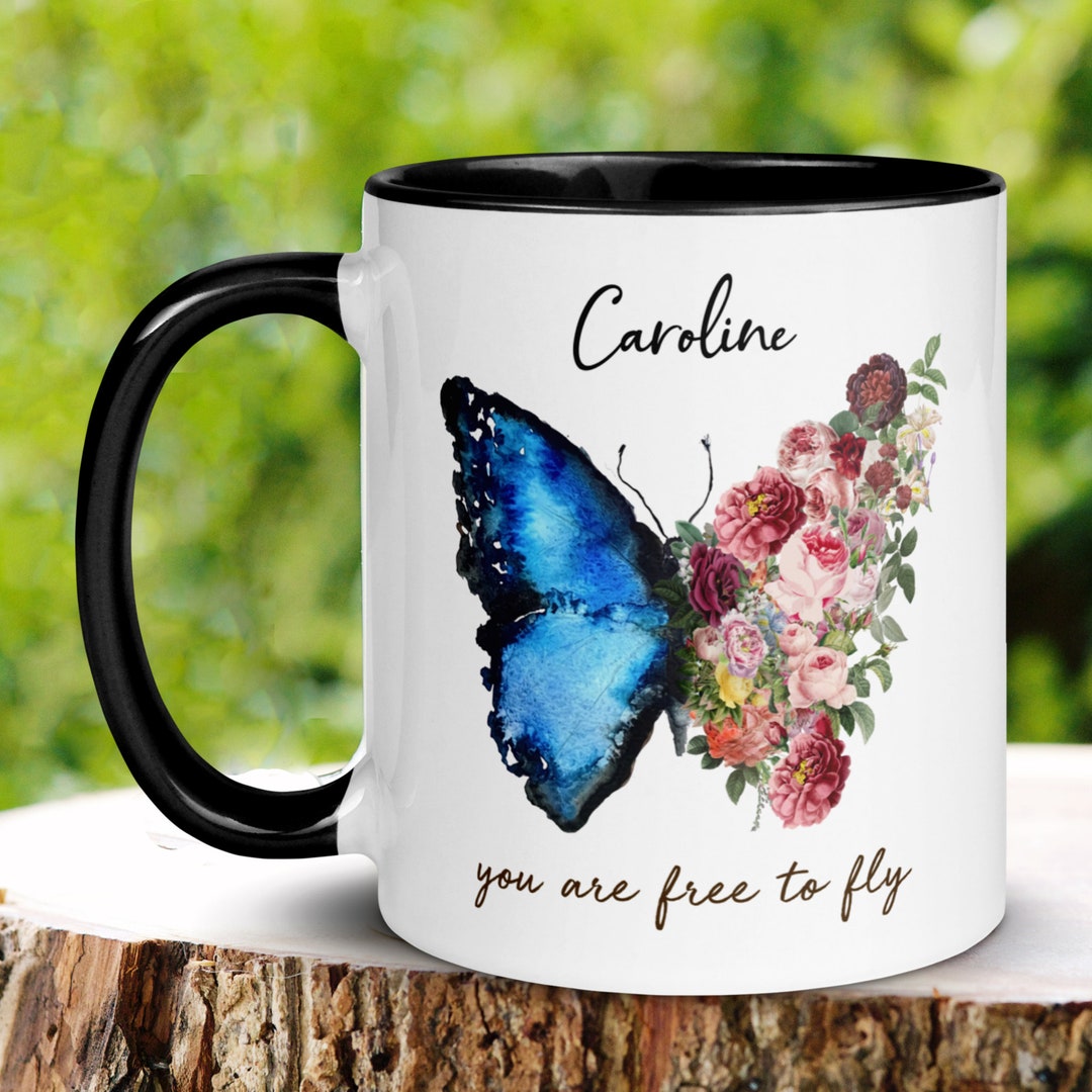 Personalized Colorful Butterfly Name Mug, You Are Free to Fly, Custom ...