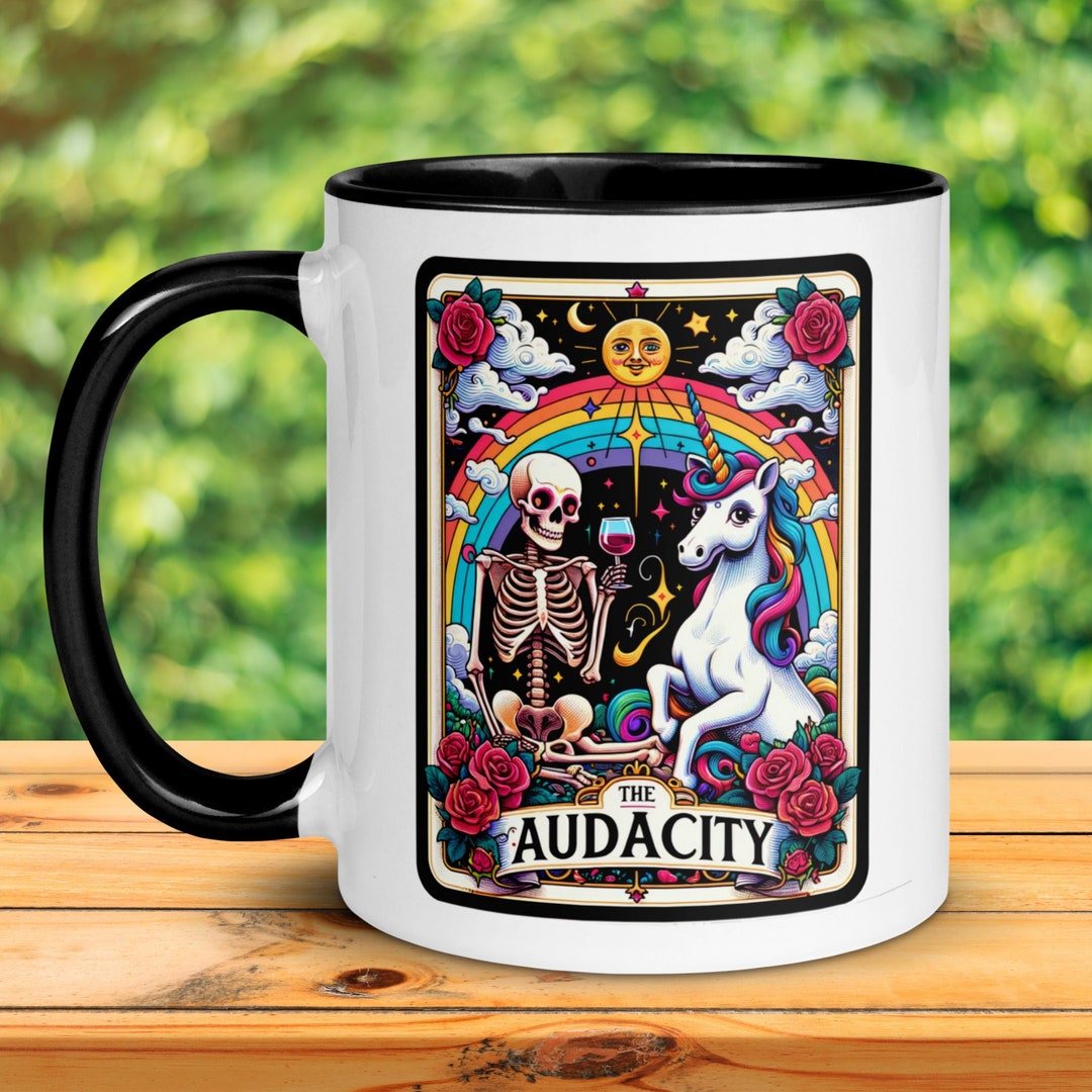 Audacity Tarot Card Coffee Mug, Occult Skeleton Unicorn, Witchy Gothic ...