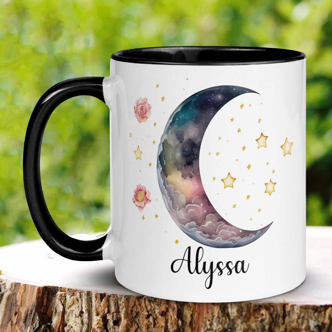 Personalized Moon Mug, Celestial Moon, Moon and Stars Coffee Mug ...