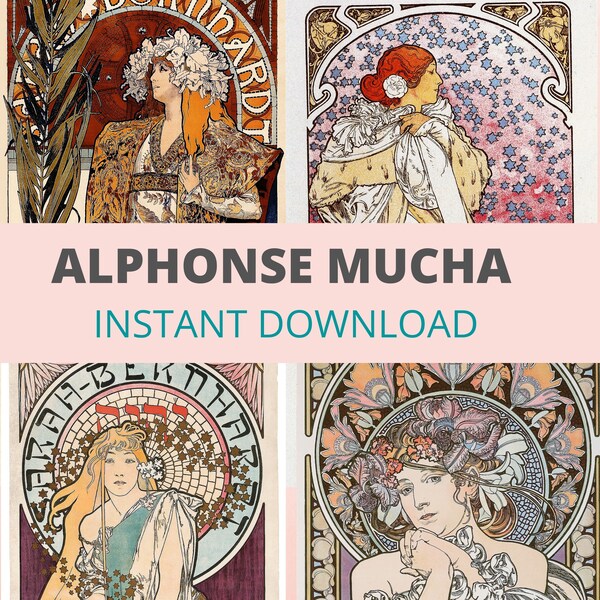 Alphonse Mucha Menu Card Images Set DIGITAL DOWNLOAD Set of 4 Vintage ...
