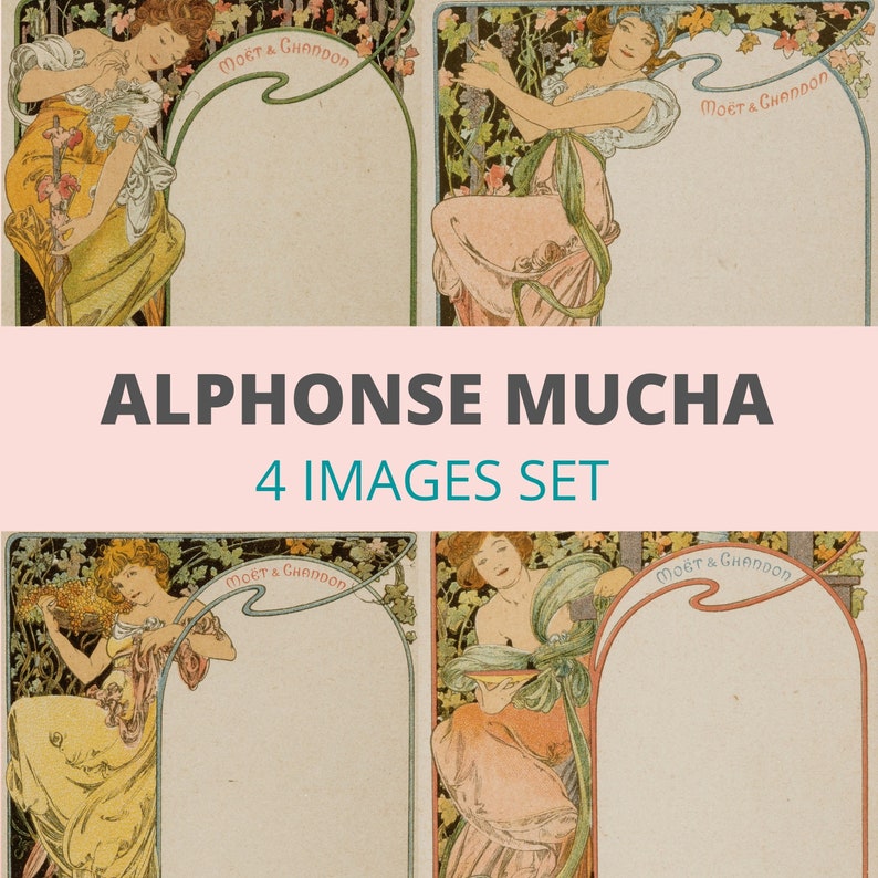 Alphonse Mucha Menu Card Images Set DIGITAL DOWNLOAD Set of 4 Vintage ...
