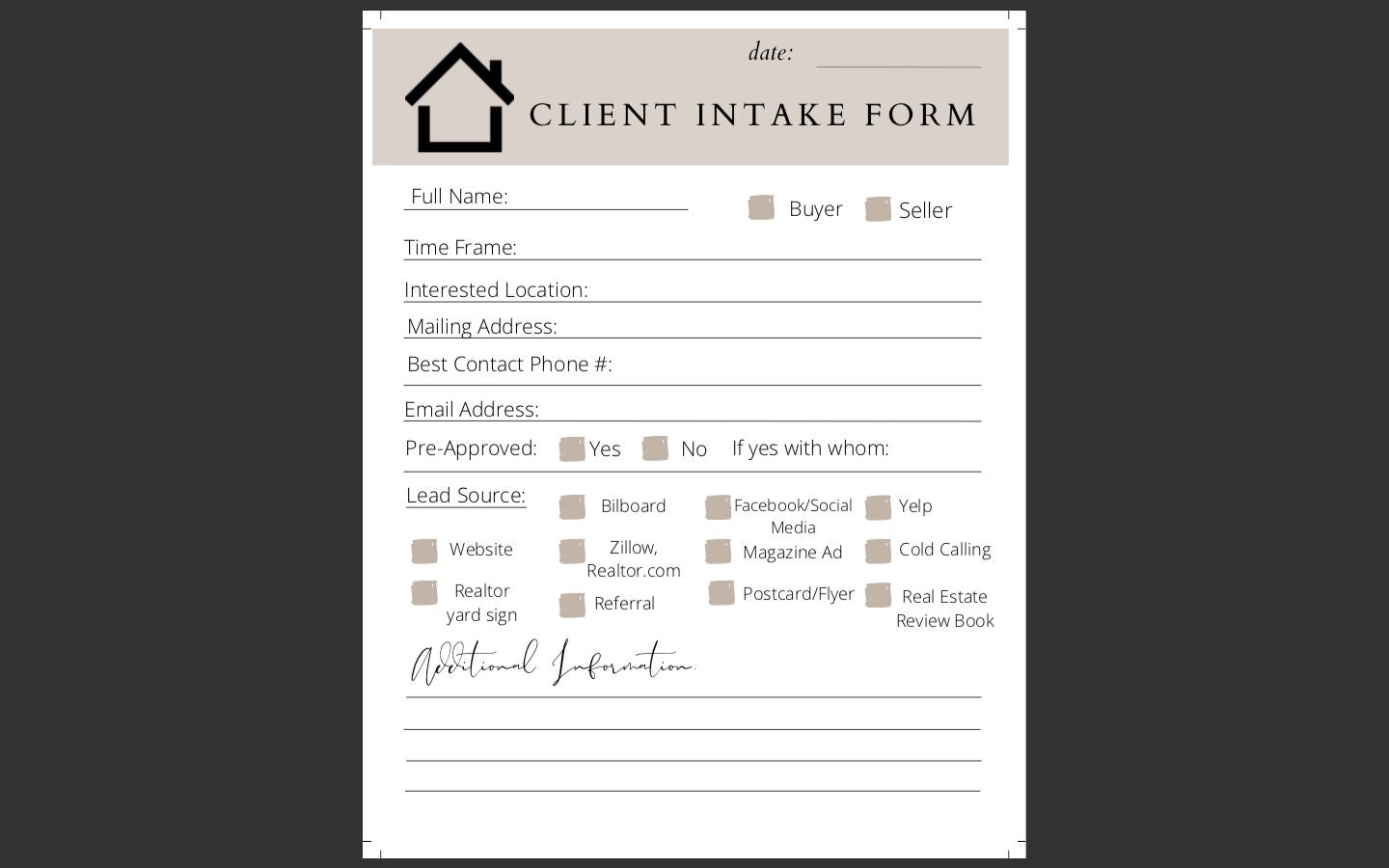Client Intake Form, Instant Download, Fully Customizable Form, Lead ...