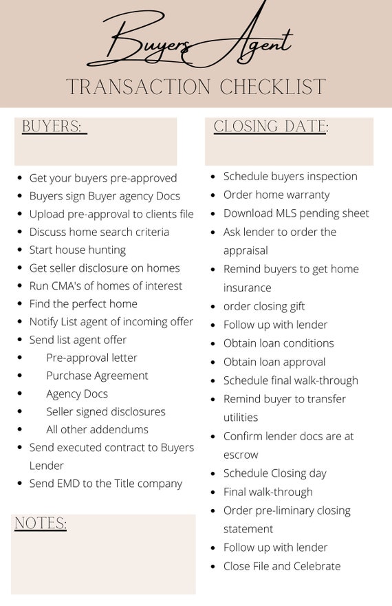 Listing & Buyers Agent Checklist Real Estate Canva Instant - Etsy