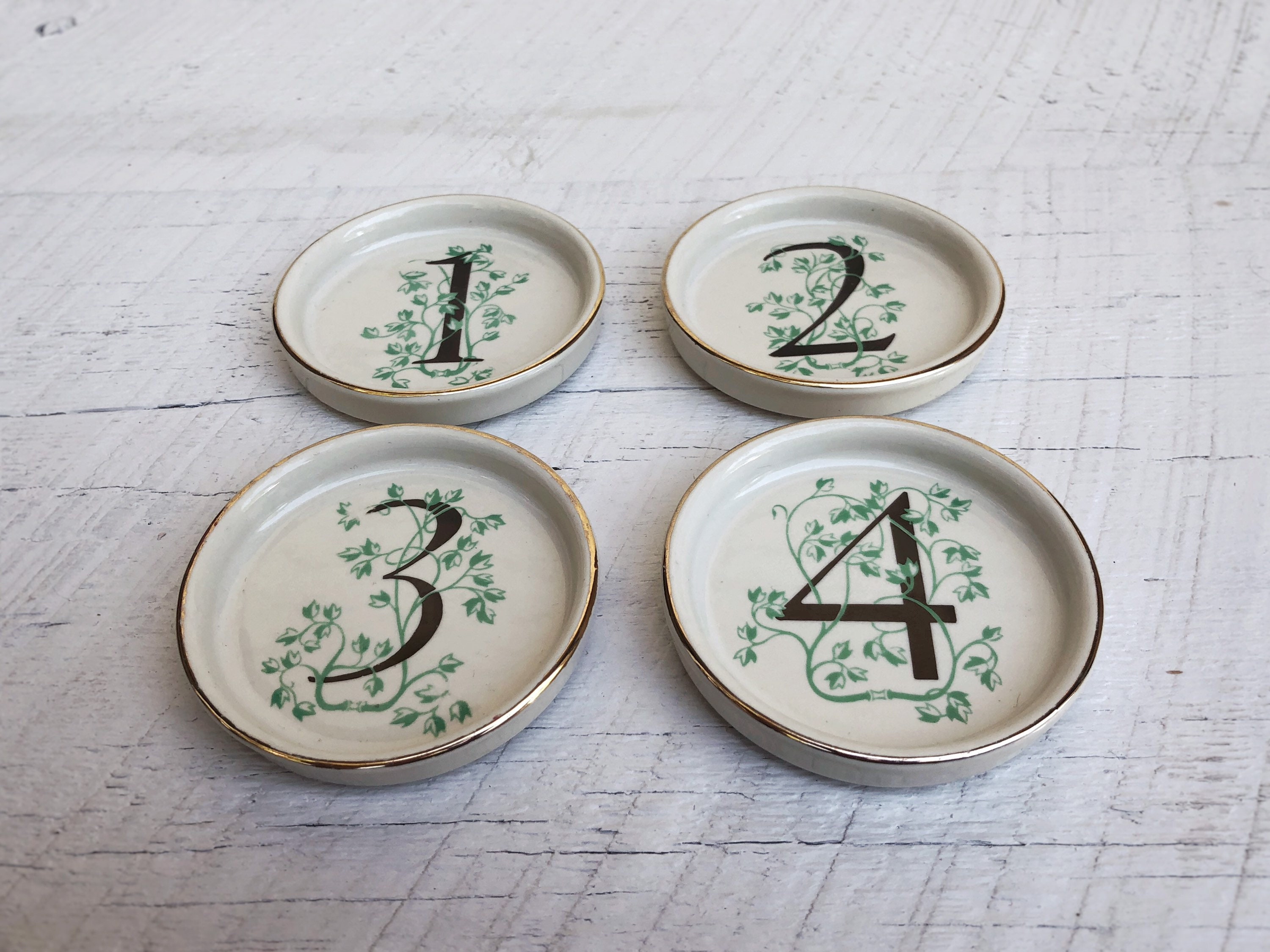 Vintage Numbered Small Ceramic Coasters With Gold Trim - Etsy Ireland