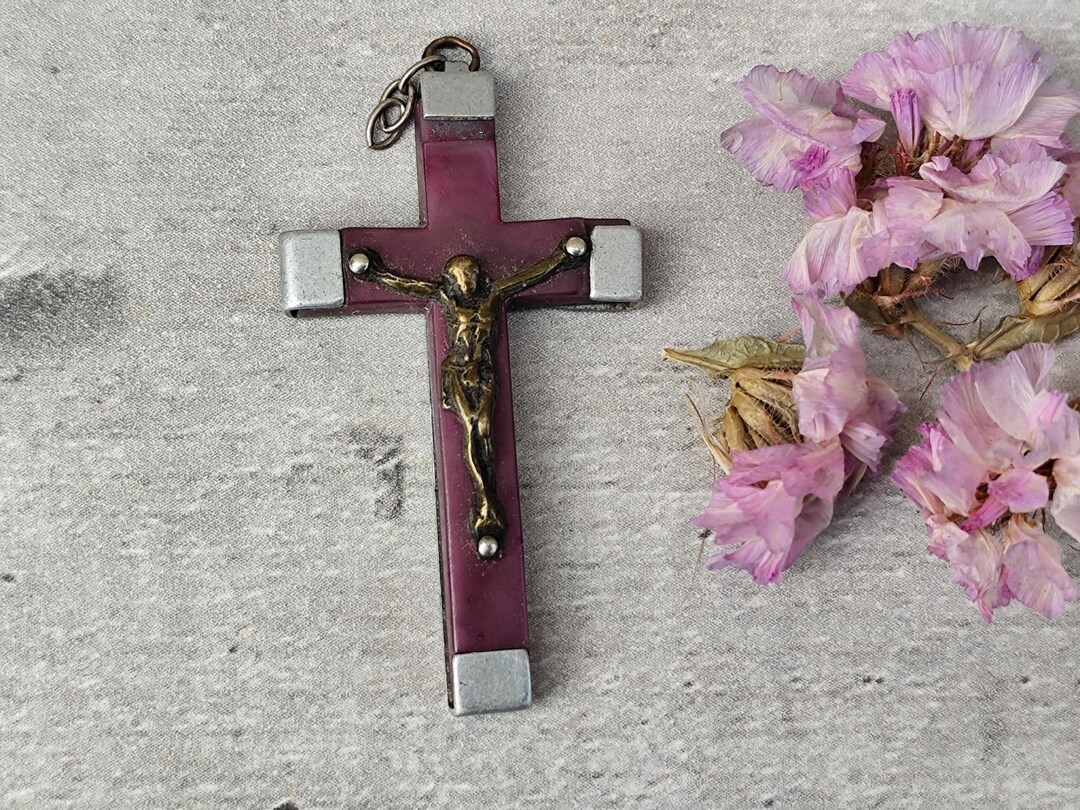 Antique Crucifix Pendant Jesus Christ Religious Cross Purple - Etsy