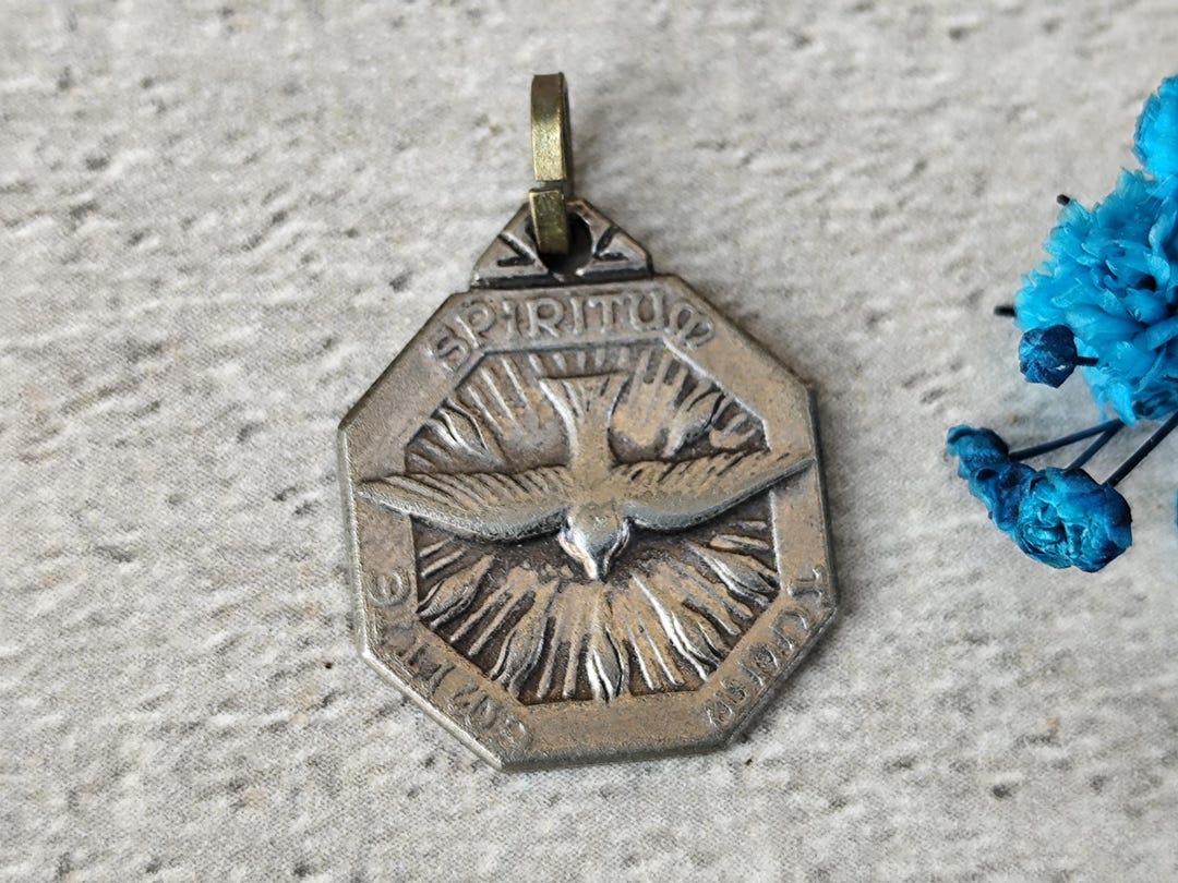 Antique Religious Silver Medal Pendant Send Your Spirit, Pater Filius ...