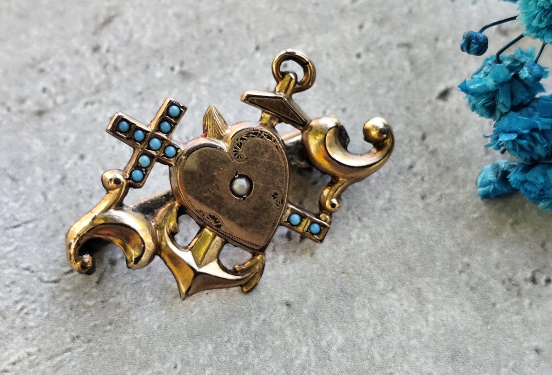 Rare Antique Victorian Faith Hope Charity Brooch With Cross, Heart and ...