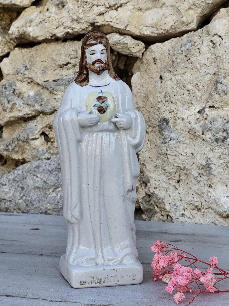Ceramic Statue of Jesus Christ Sacred Heart - Etsy