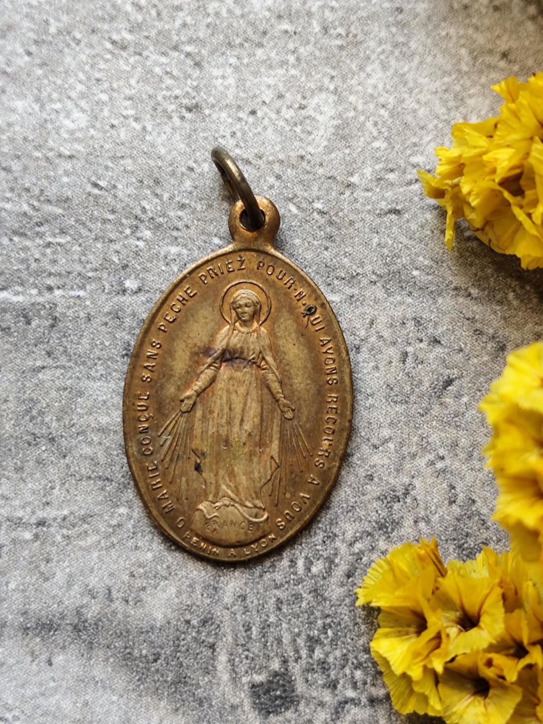 Antique Religious Medal of the Virgin Mary, Conceived Without Sin, Who ...